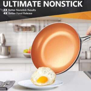 MICHELANGELO Nonstick Frying Pan with Lid, 12 Inch Copper Frying Pan with Ceramic Coating, 12 Inch Nonstick Frying Pan, Large Nonstick Skillet with Lid, Copper Pan Nonstick Pan, 12 Inch