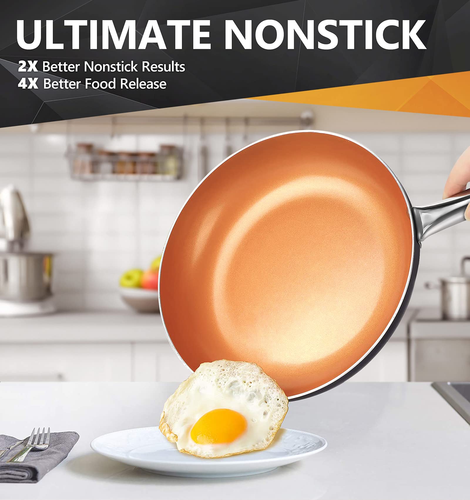 MICHELANGELO Nonstick Frying Pan with Lid, 12 Inch Copper Frying Pan with Ceramic Coating, 12 Inch Nonstick Frying Pan, Large Nonstick Skillet with Lid, Copper Pan Nonstick Pan, 12 Inch