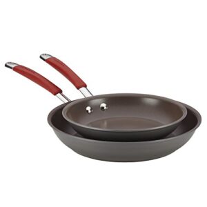 rachael ray 87633 cucina hard anodized nonstick frying pan set / fry pan set / hard anodized skillet set - 9.25 inch and 11.5 inch, gray