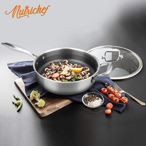 NutriChef 3.4QT Stainless Steel Jumbo Cooker - Triply Kitchenware Jumbo Cooker with Glass Lid - DAKIN Etching Non-Stick Coating, Scratch-resistant Raised-up Honeycomb Fire Textured Pattern NC3PSAUC