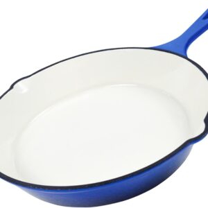 Healthy Choices 8" Small Enameled Cast Iron Pan, White Cast Iron Skillet, Blue Enameled Skillet, Eggs, Sauces, Desserts, BBQ Safe, Small Skillet For Camping, Dishwasher, Induction, Stovetop, Open Fire