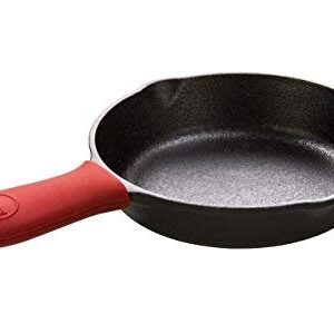 Lodge 6-1/2 Inch Cast Iron Pre-Seasoned Skillet – Signature Teardrop Handle - Use in the Oven, on the Stove, on the Grill, or Over a Campfire, Black & ASHHM41 Mini Silicone Hot Handle Holder, Red