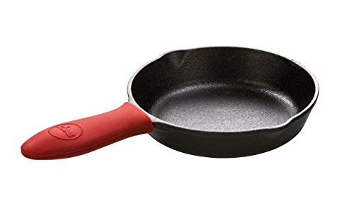 Lodge 6-1/2 Inch Cast Iron Pre-Seasoned Skillet – Signature Teardrop Handle - Use in the Oven, on the Stove, on the Grill, or Over a Campfire, Black & ASHHM41 Mini Silicone Hot Handle Holder, Red