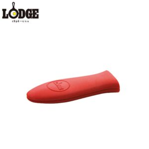 Lodge 6-1/2 Inch Cast Iron Pre-Seasoned Skillet – Signature Teardrop Handle - Use in the Oven, on the Stove, on the Grill, or Over a Campfire, Black & ASHHM41 Mini Silicone Hot Handle Holder, Red