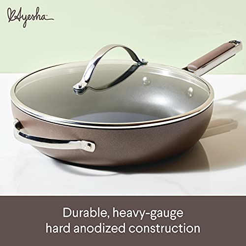 Ayesha Curry Kitchenware 80293 Professional Hard Anodized Nonstick Deep Frying Pan/Skillet with Lid and Helper Handle, 12.25 Inch - Charcoal