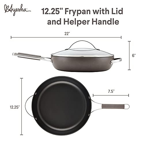 Ayesha Curry Kitchenware 80293 Professional Hard Anodized Nonstick Deep Frying Pan/Skillet with Lid and Helper Handle, 12.25 Inch - Charcoal