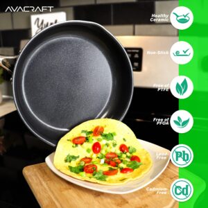 AVACRAFT Ceramic Nonstick Frying Pan with Lid, Egg Pan, Ceramic Nonstick Skillet, 100% PFOA, PTFE Toxins Free Cooking Pan, Best Ceramic Pans for Cooking (10 Inch Non-Stick Frying Pan)