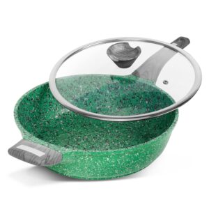 tincoko nonstick deep frying pan with lid - 11" green granite coating non-stick fry skillet, die-cast aluminum alloy jumbo cooker, non toxic apeo & pfoa free