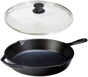 lodge seasoned cast iron skillet with tempered glass lid (12 inch) - medium cast iron frying pan with lid set