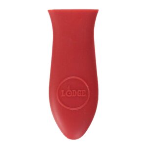 Lodge L5SK3 Pre-Seasoned Cast-Iron 8-Inch Skillet & ASHHM41 Mini Silicone Hot Handle Holder, Red