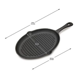 PEBBLEWICK - Cast Iron Fajita Skillet Set - Pre-seasoned with Wooden Base and Mitt - Create Authentic Sizzling Meals with Ease - complete with 7 Inch Tongs