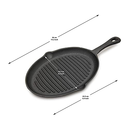 PEBBLEWICK - Cast Iron Fajita Skillet Set - Pre-seasoned with Wooden Base and Mitt - Create Authentic Sizzling Meals with Ease - complete with 7 Inch Tongs