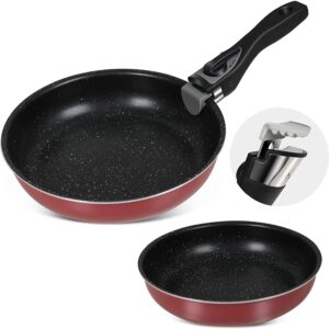 almcmy nonstick frying pan set 2 piece, 10 inch & 11.6 inch nonstick skillet with detachable handle, induction pots and pans, removable handle cookware, oven safe, dishwasher safe, red