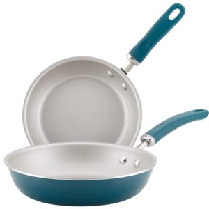 rachael ray create delicious nonstick induction frying pans/skillet set, 8.5 inch and 10.25 inch - teal shimmer