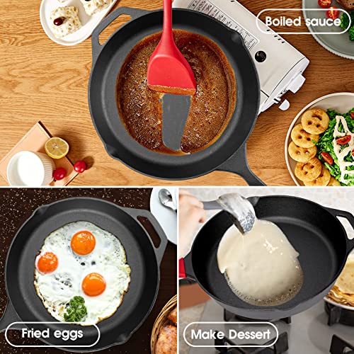 Almcmy 12 Inch Cast Iron Skillet, Pre-Seasoned Frying Pan with Silicone Handle Holder, Cast Iron Pan for Frying Grilling, Oven Safe, Dishwasher Safe - Indoor& Outdoor Use