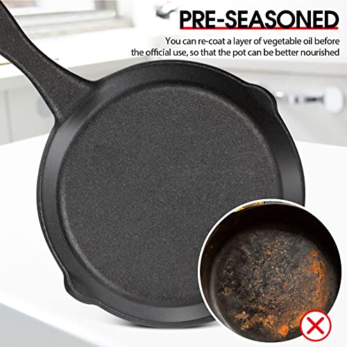 Almcmy 12 Inch Cast Iron Skillet, Pre-Seasoned Frying Pan with Silicone Handle Holder, Cast Iron Pan for Frying Grilling, Oven Safe, Dishwasher Safe - Indoor& Outdoor Use