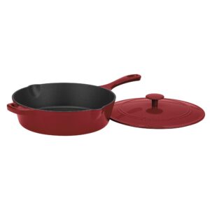 cuisinart chef's classic enameled cast iron 12-inch chicken fryer with cover, cardinal red