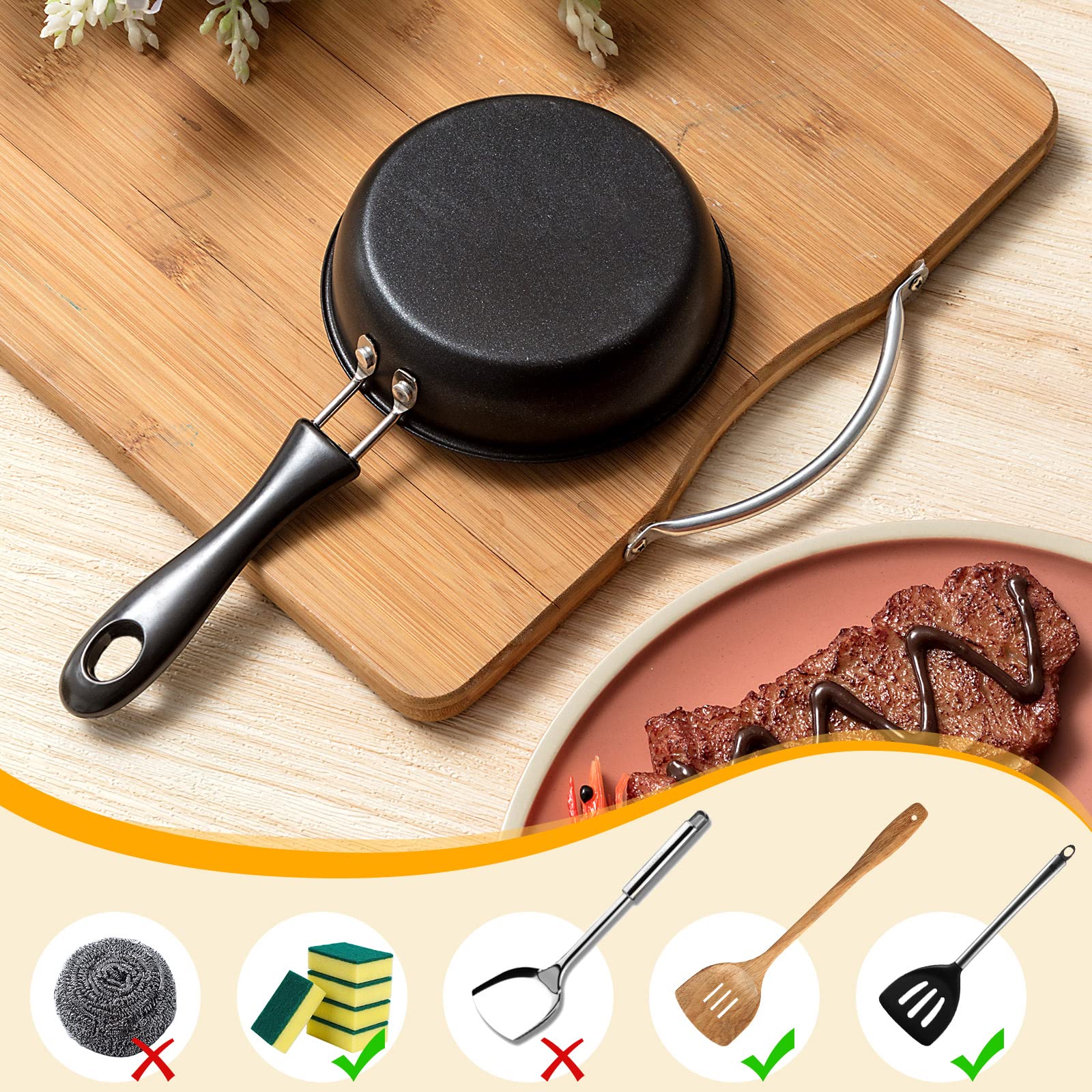 Tessco 2 Pieces Mini Cast Iron Skillet 4.7 Inch Round Mini Non Stick Fry Pan Single Egg Frying Pan with Heat Resistant Handle for Cooking Baking Cookie Brownie