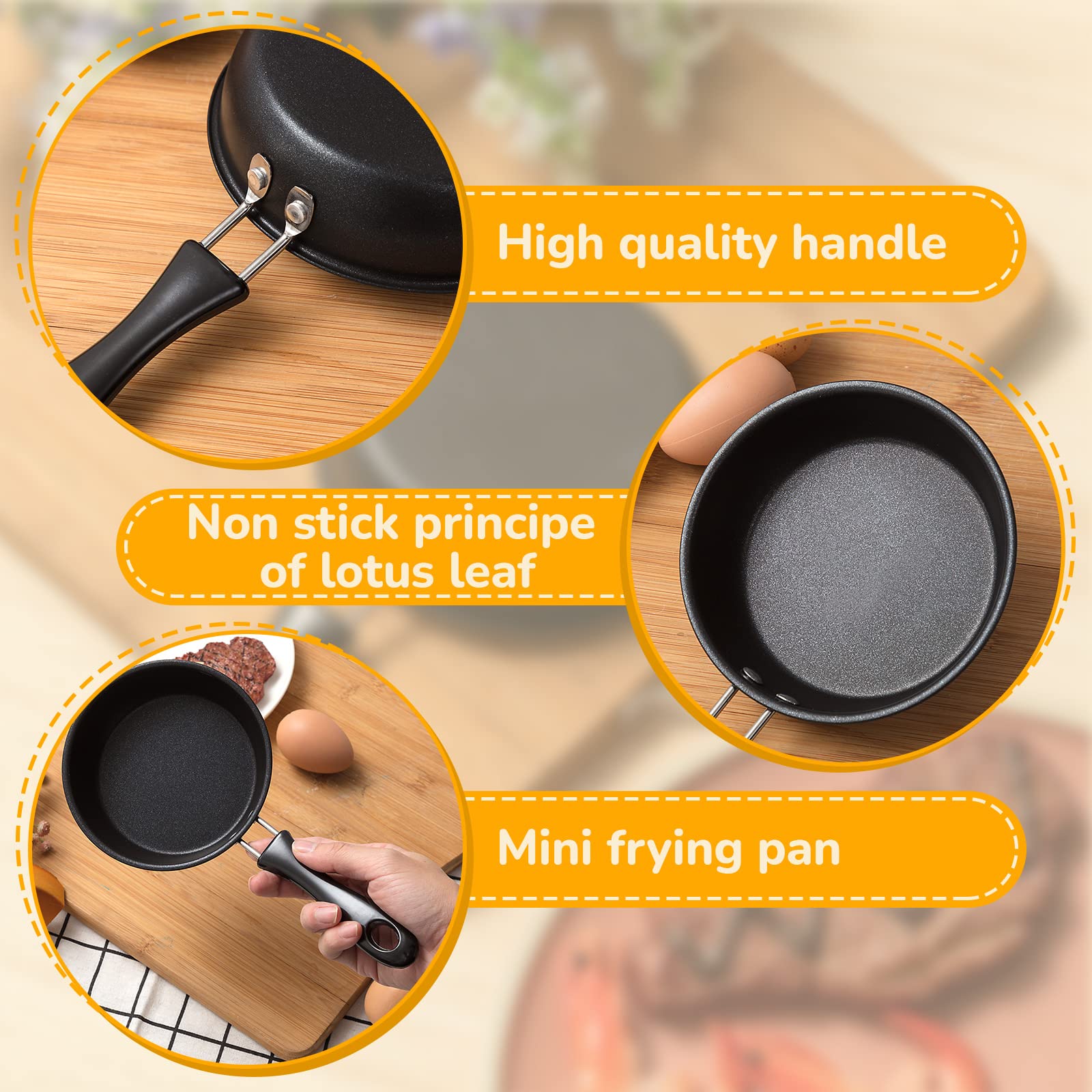 Tessco 2 Pieces Mini Cast Iron Skillet 4.7 Inch Round Mini Non Stick Fry Pan Single Egg Frying Pan with Heat Resistant Handle for Cooking Baking Cookie Brownie