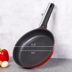 DIIG Nonstick Frying Pan Skillet with Silicone Lid, 11.5 Inch Saute Pan Omelet Sauce Pan Red Cookware, Chef Pan for Cooking with Detachable Handle, Induction Oven Safe All Stoves Compatible