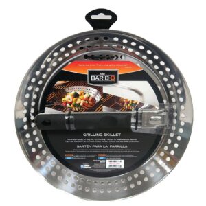 mr. bbq stainless steel skillet with removable heat resistant handle - perfect for cooking vegetables, stir fry, seafood and more - great for tailgating and camping