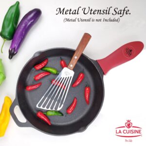 La Cuisine 12” Cast Iron Skillet Frying Pan with Matte Black Enamel Coating – Thermal Resistant Silicone holders included. Ideal for both Indoor and outdoor use, Oven Safe.