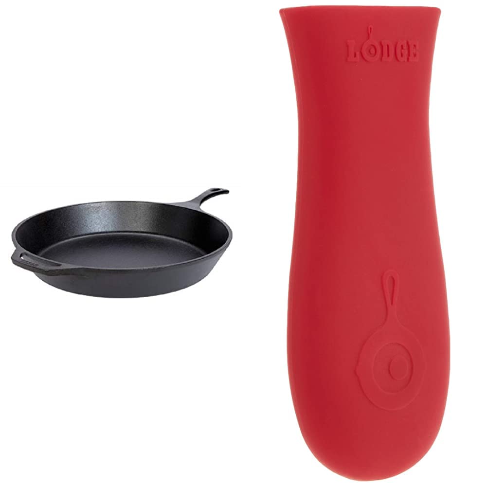 Lodge L14SK3 15-Inch Pre-Seasoned Cast-Iron Skillet & Silicone Hot Handle Holder - Red Heat Protecting Silicone Handle Cast Iron Skillets with Keyhole Handle