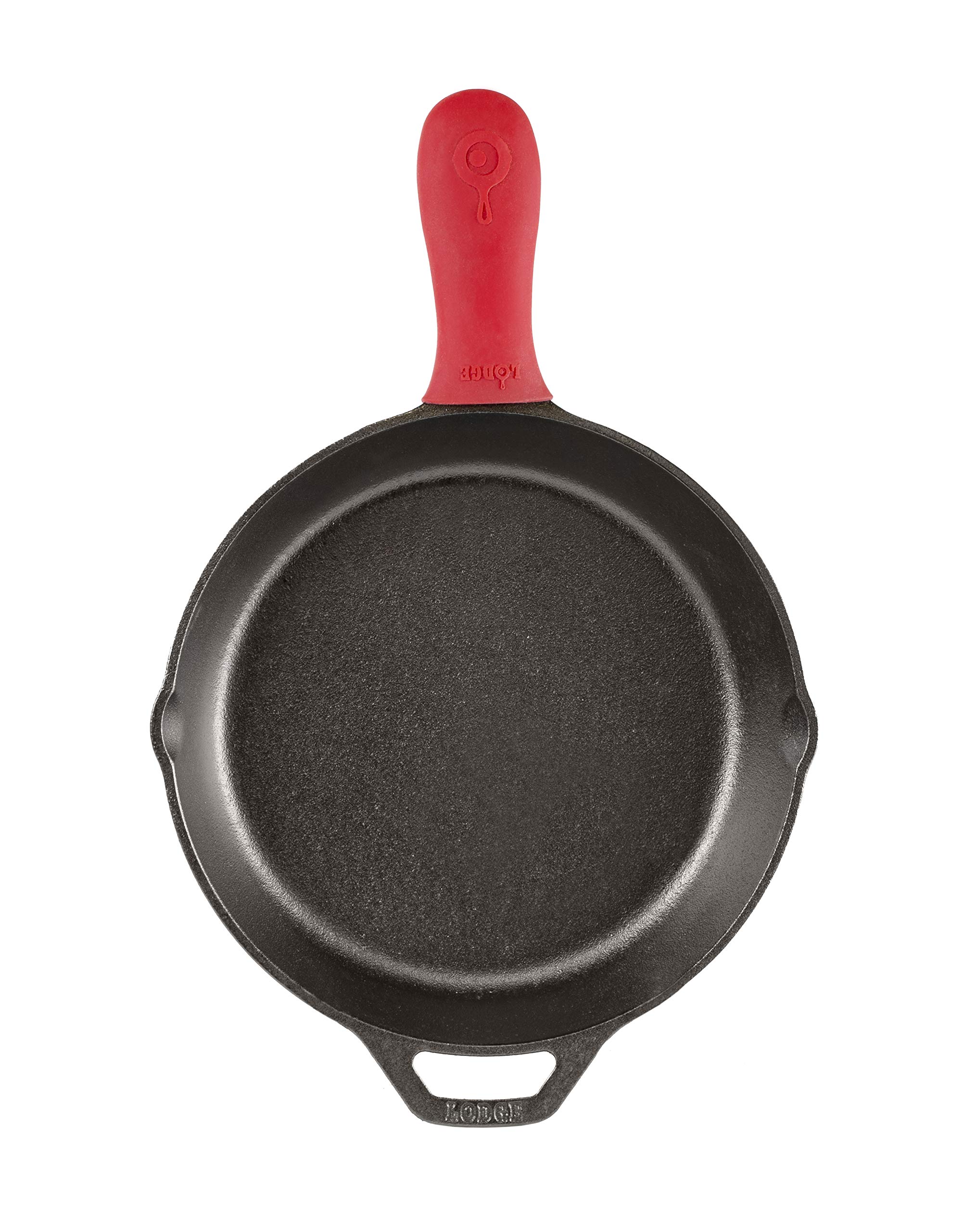 Lodge L14SK3 15-Inch Pre-Seasoned Cast-Iron Skillet & Silicone Hot Handle Holder - Red Heat Protecting Silicone Handle Cast Iron Skillets with Keyhole Handle