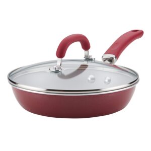 rachael ray covered deep aluminum skillet, 9.5" w/lid, burgundy shimmer