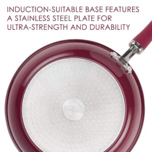 Rachael Ray Covered Deep Aluminum Skillet, 9.5" w/Lid, Burgundy Shimmer