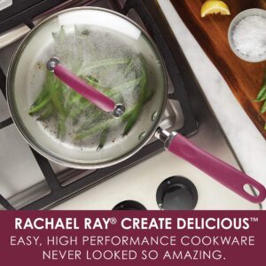 Rachael Ray Covered Deep Aluminum Skillet, 9.5" w/Lid, Burgundy Shimmer