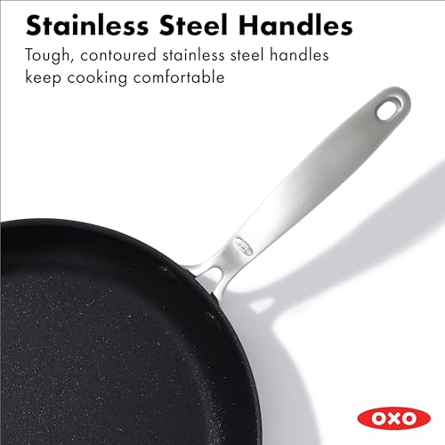 OXO Enhanced, 12" Frying Pan Skillet with Lid, Healthy Ceramic Nonstick, PFAS-Free, Stainless Steel Handle, Dishwasher Safe, Oven Safe, Black