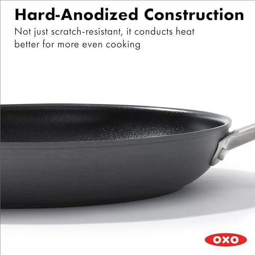 OXO Enhanced, 12" Frying Pan Skillet with Lid, Healthy Ceramic Nonstick, PFAS-Free, Stainless Steel Handle, Dishwasher Safe, Oven Safe, Black