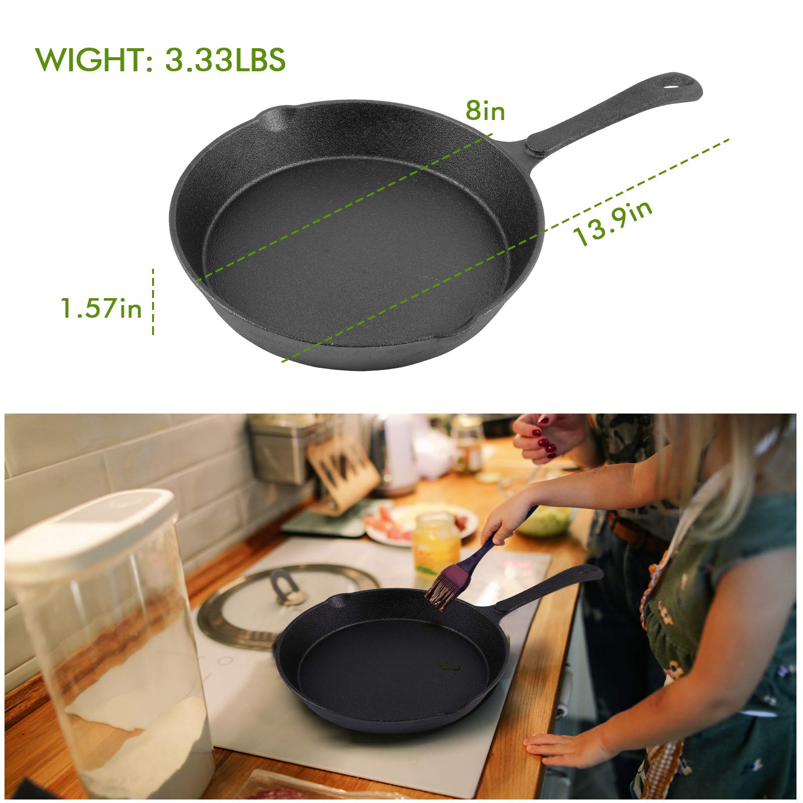 MEIGUI Nonstick Frying Pan Skillet, 8 Inch Large Cast Iron Skillet, Premium Pre-Seasoned Like Surface for Cookware Oven/Broiler/Grill Safe, Kitchen Deep Fryer, Restaurant Chef Quality