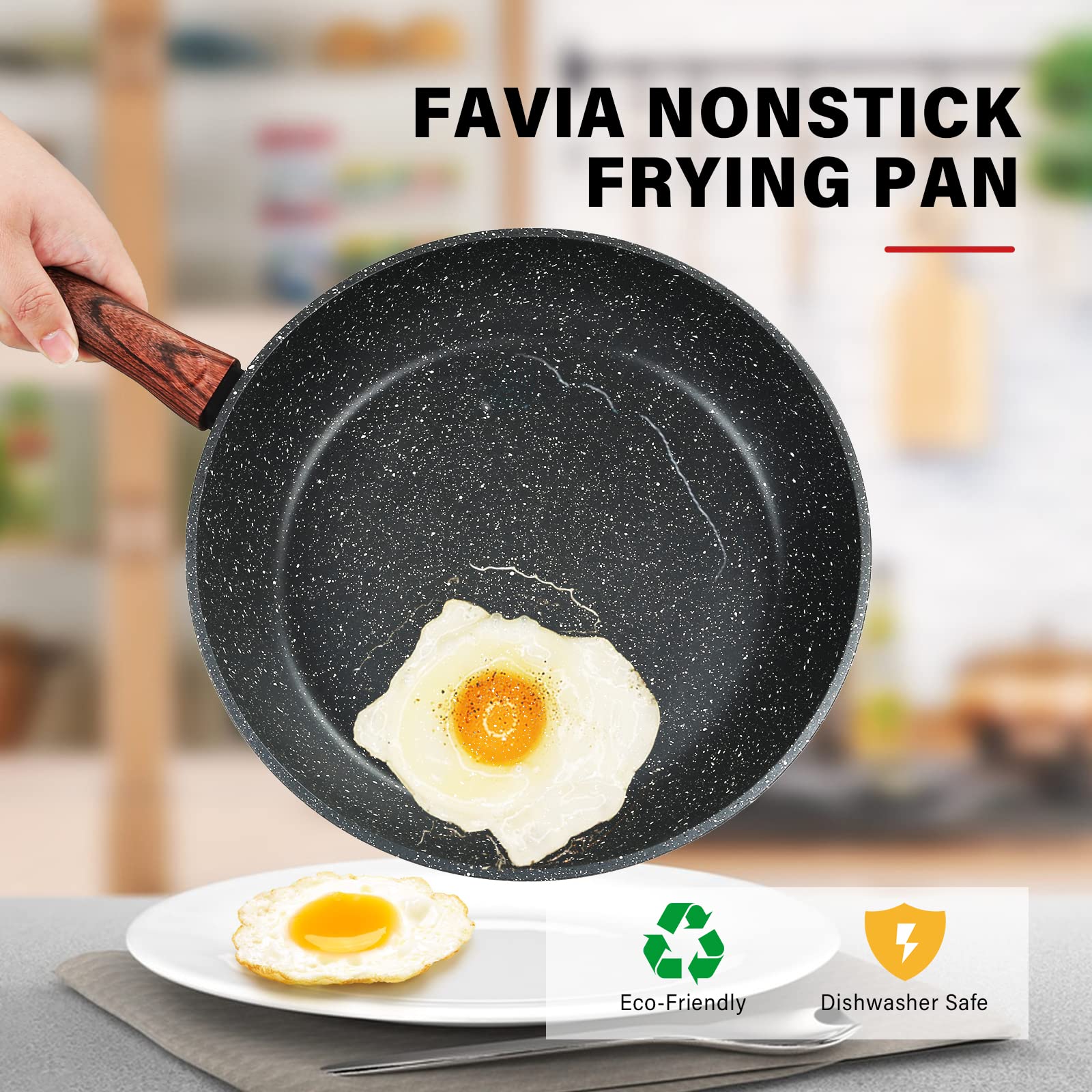 FAVIA Frying Pan Nonstick 11 Inch Fry Pans for Cooking 3.6 Quart Egg Pan Omelet Pan Aluminum Coating Induction Compatible for Any Stoves Oven Safe