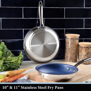 Granitestone Stainless Steel Nonstick Fry Pan Set, Tri-Ply Base, Stainless Steel 10” & 11” Skillets with Nonstick Mineral Coating, 100% PFOA Free, Cool Touch Handles, Induction, Oven & Dishwasher Safe