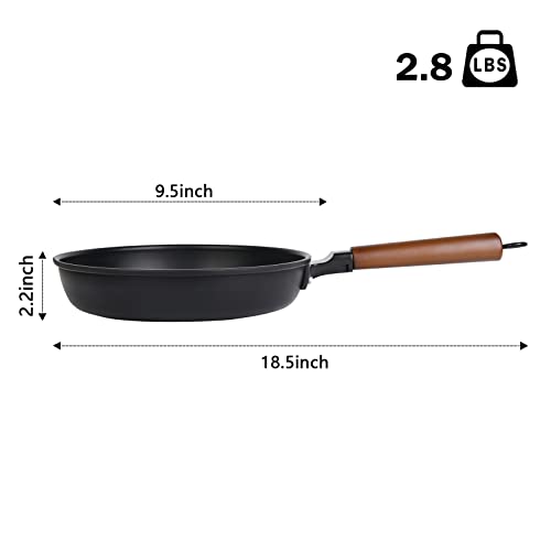 NWEWD Carbon Steel Frying Pan, 9.5-Inch, Nonstick, Omelette Pan, Pancake Pan, Chemical-Free, Easy to Clean, Ergonomic Handle, Safe on All Stove Top