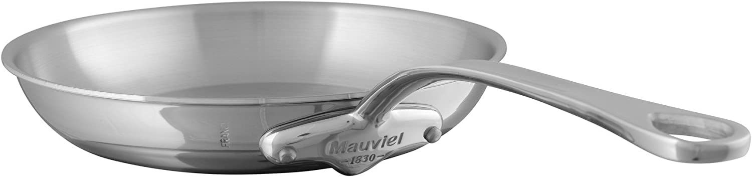 Mauviel M'Cook 5-Ply Polished Stainless Steel 2-Piece Frying Pan Set With Cast Stainless Steel Handles, Made In France