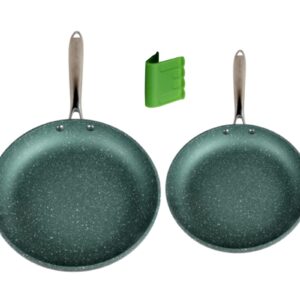 WaxonWare Induction Nonstick Frying Pan Set PFOA Free, Green, 9.5 & 11 Inch Non Stick Skillets, Metal Utensil Safe Emerald Series