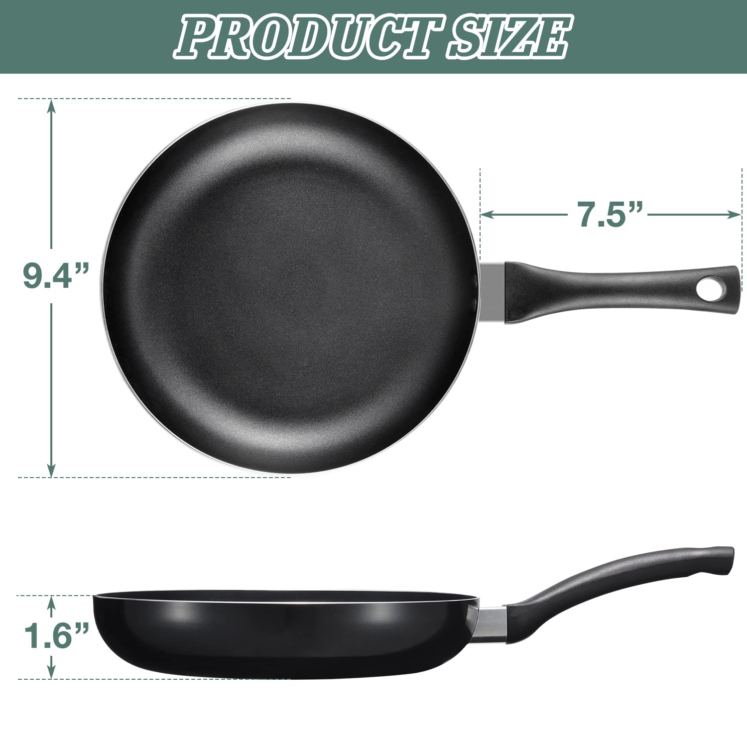 Eterish Nonstick Frying Pan Skillet 9.4 Inch - Induction Bottom - Aluminum Alloy and Scratch Resistant Body Omelette Pan- Riveted Handle, Non Stick Skillet Pan,PFOA Free