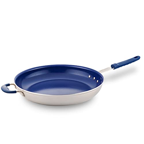 NutriChef 14" Extra Large Fry Pan - Skillet Nonstick Frying Pan with Silicone Handle, Ceramic Coating, Blue Silicone Handle, Stain-Resistant And Easy To Clean, Professional Home Cookware