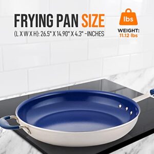 NutriChef 14" Extra Large Fry Pan - Skillet Nonstick Frying Pan with Silicone Handle, Ceramic Coating, Blue Silicone Handle, Stain-Resistant And Easy To Clean, Professional Home Cookware