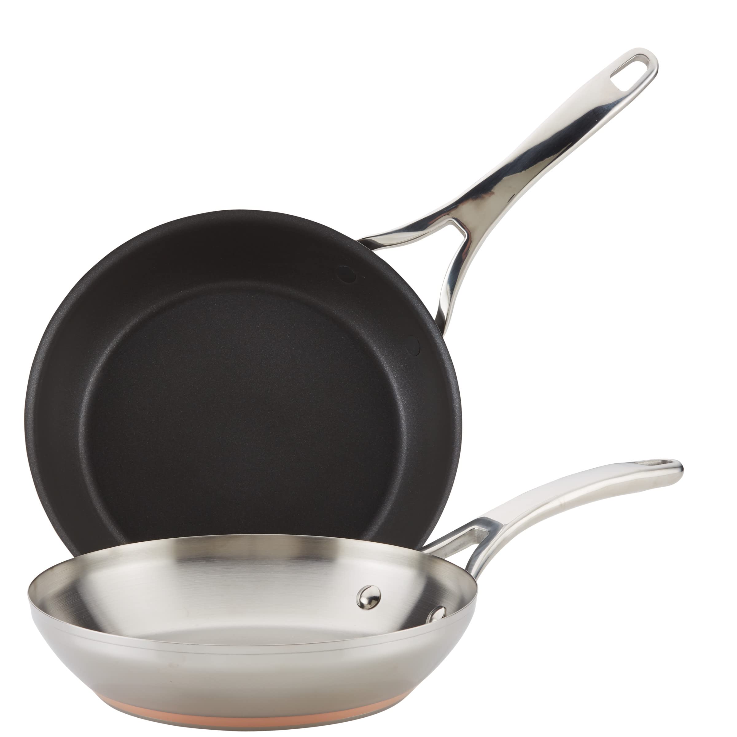 Anolon Nouvelle Copper Frying/Fry Pan/Skillet Set, 9.5 Inch Stainless Steel and 10.25 Inch Hard Anodized Nonstick