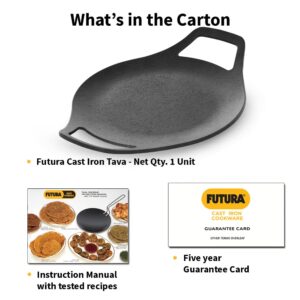 HAWKINS Futura 24 cm Cast Iron Tava, Cast Iron Tawa for Roti, Cast Iron Cookware for Kitchen, Black (CIT24)