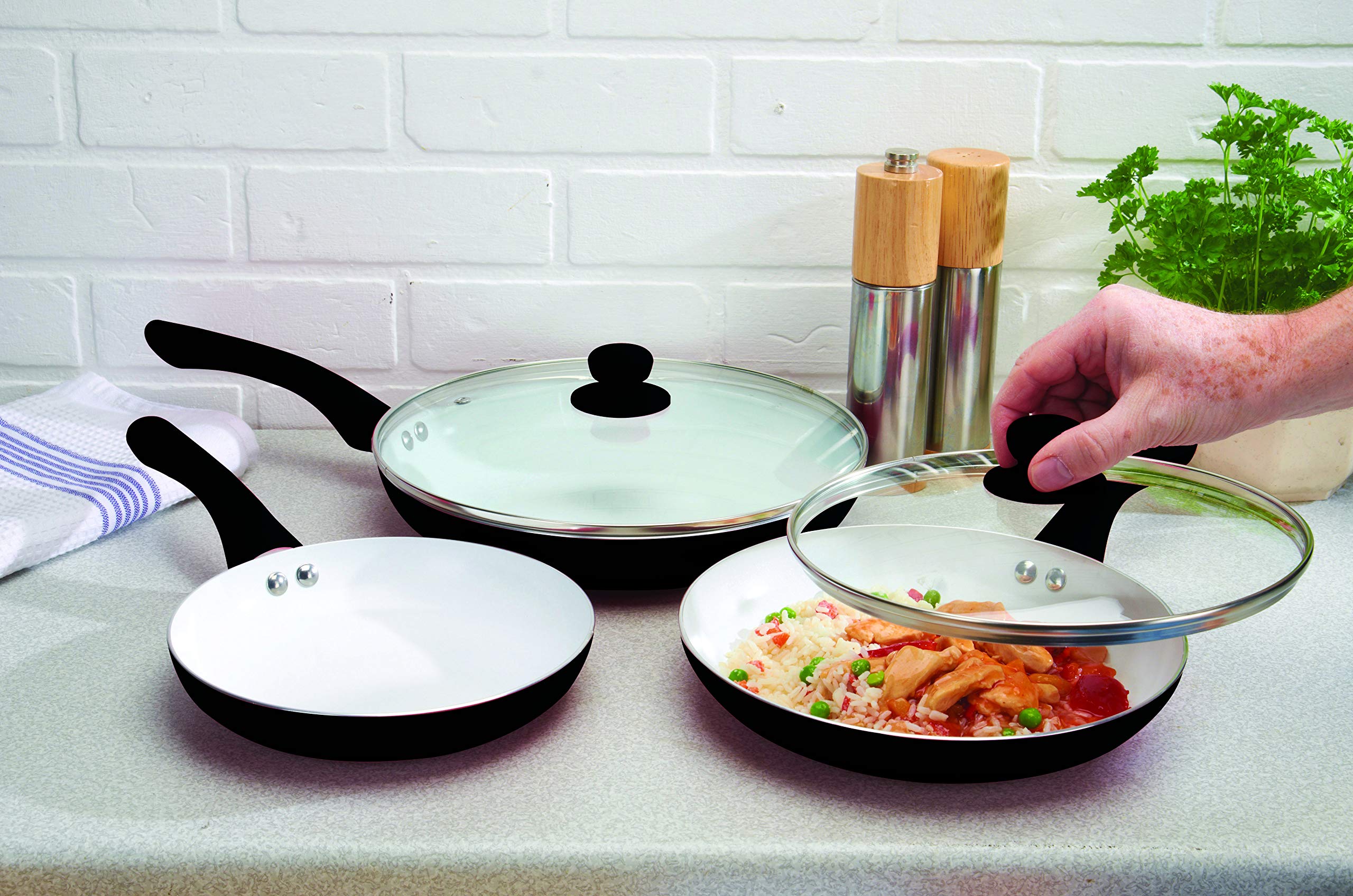 Nonstick Frying Pans Set 3 Piece (Black) Frying Pan with Lid Non Stick Pan/Skillet Bio Supreme From Jean-Patrique