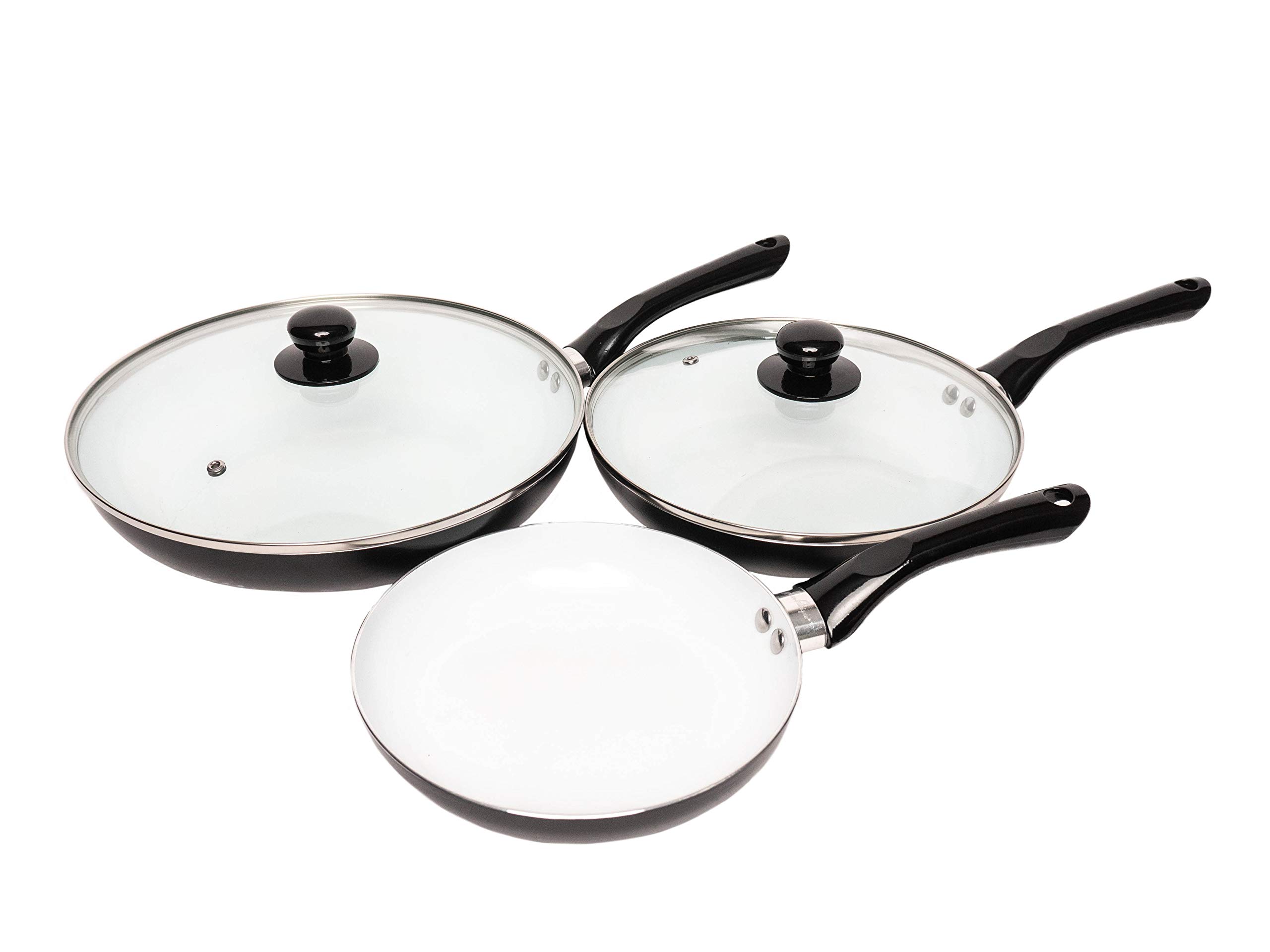 Nonstick Frying Pans Set 3 Piece (Black) Frying Pan with Lid Non Stick Pan/Skillet Bio Supreme From Jean-Patrique