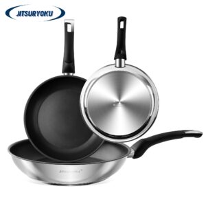 Jitsuryoku Non-Stick Fry Pan 8 Inch, Nonstick Coating Stainless Skillets, 3-Ply Clad Stainless Steel, Induction Classic Frying Pan with Nonstick, Bakelite Handle, Mirror Finish, PFOA Free