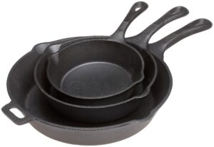 skillet set - pre seasoned 3 piece cast iron set - 6.5, 8, 10.5 inches by old mountain