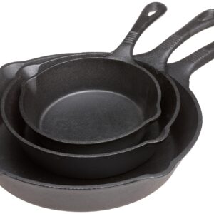 Skillet Set - Pre Seasoned 3 Piece Cast Iron set - 6.5, 8, 10.5 Inches By Old Mountain