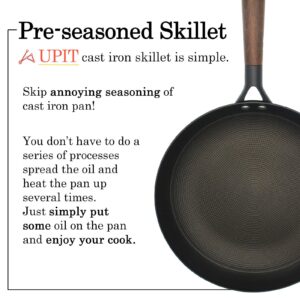 UPIT Master Preseasoned Cast Iron Skillet, Nonstick Rustproof Lightweight Pan with Wooden Handle, 9.5 inches